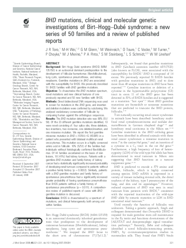 (PDF) BHD mutations, clinical and molecular genetic investigations of ...