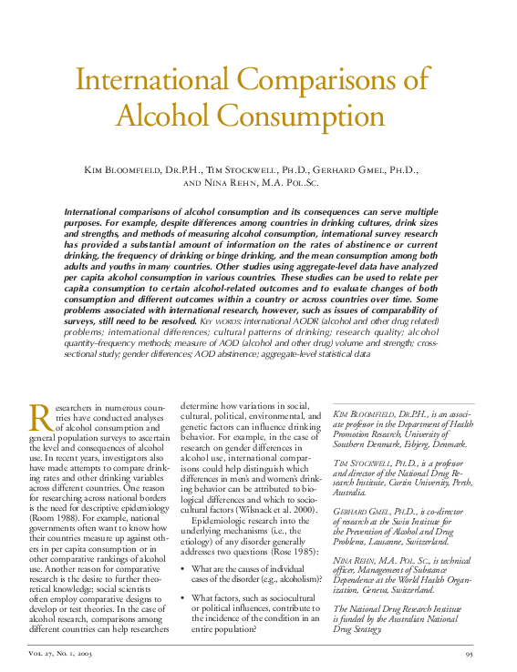 (PDF) International comparisons of alcohol consumption