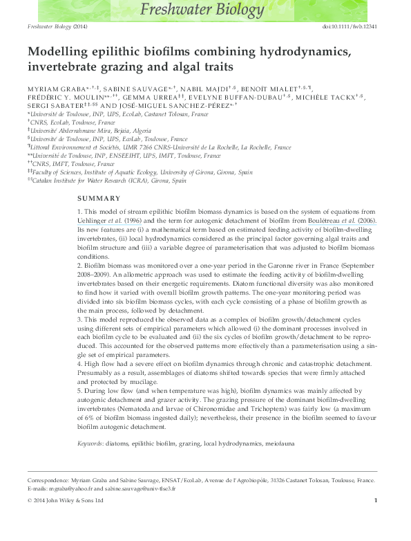 (PDF) Modelling epilithic biofilms combining hydrodynamics ...