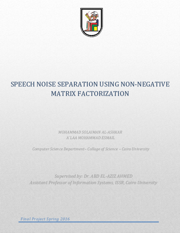 Pdf Speech Noise Separation Using Non Negative Matrix Factorization