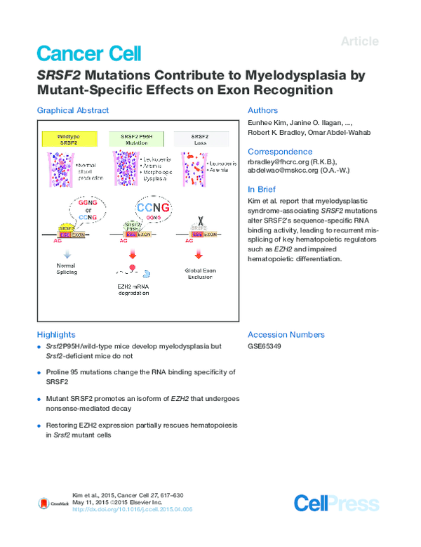 (PDF) SRSF2 Mutations Contribute to Myelodysplasia by Mutant-Specific ...
