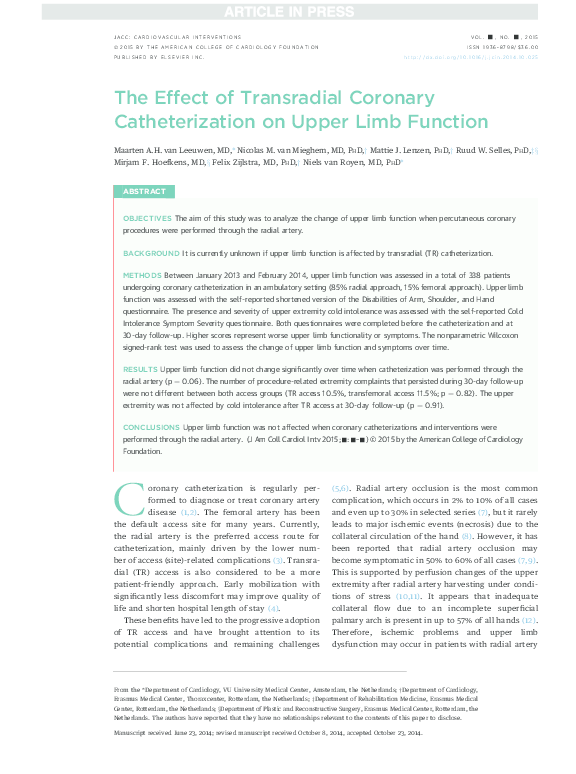(PDF) The Effect of Transradial Coronary Catheterization on Upper Limb ...