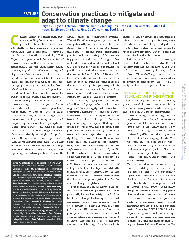 (PDF) Conservation practices to mitigate and adapt to climate change