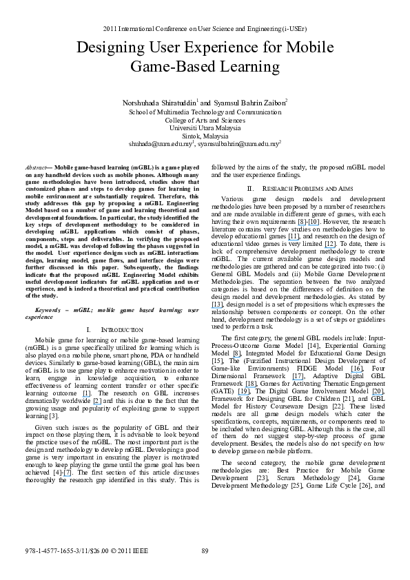 (PDF) Designing user experience for mobile game-based learning