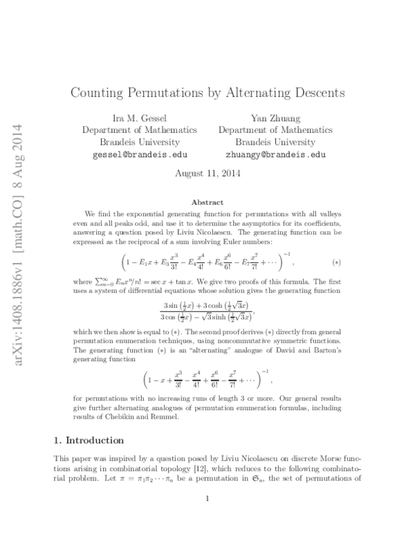 (PDF) Counting permutations by alternating descents