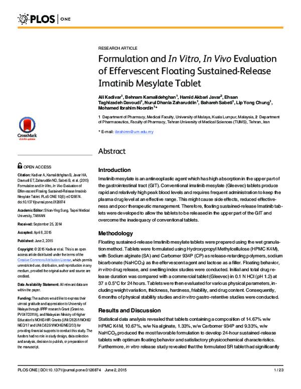 Pdf Formulation And In Vitro In Vivo Evaluation Of Effervescent Floating Sustained Release