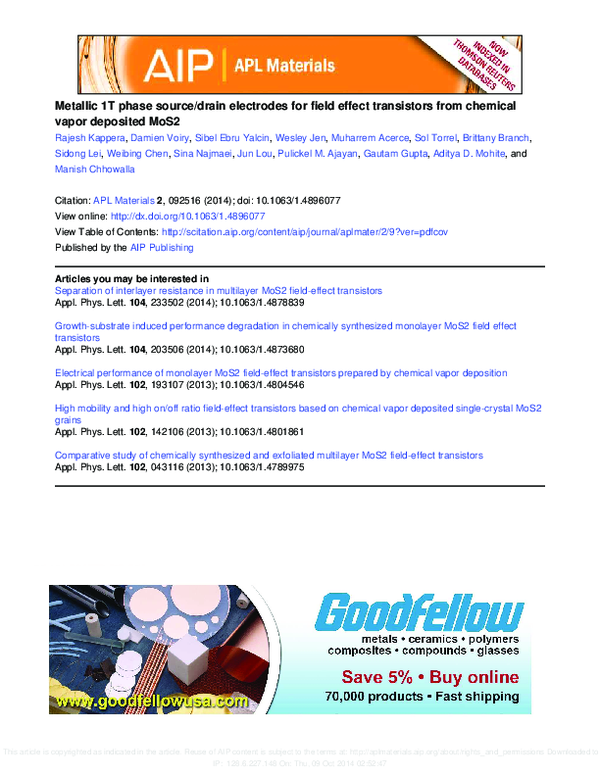 (PDF) Metallic 1T phase source/drain electrodes for field effect ...