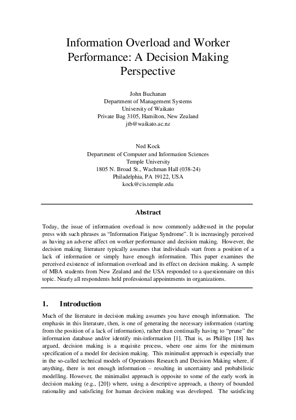 (PDF) Information Overload and Worker Performance: A Decision Making ...
