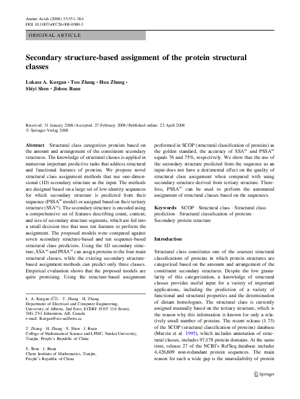 Pdf Secondary Structure Based Assignment Of The Protein Structural