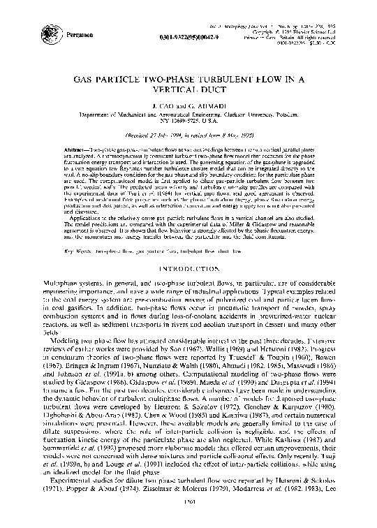 Pdf Gas Particle Two Phase Turbulent Flow In A Vertical Duct Goodarz Ahmadi