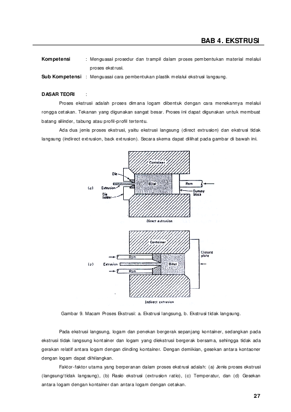 (PDF) Bab 4 PROSES EKSTRUSI