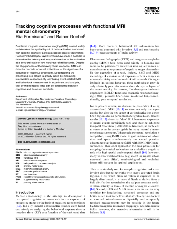 (PDF) Tracking cognitive processes with functional MRI mental chronometry