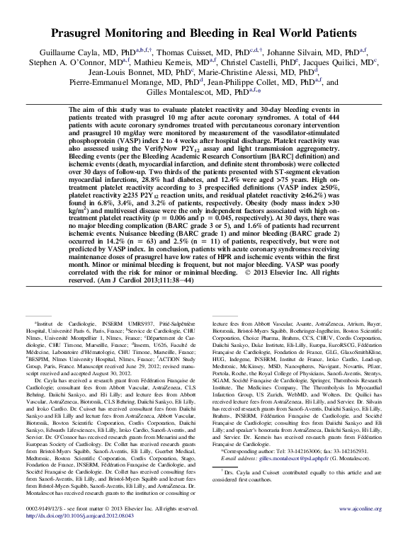 (PDF) Prasugrel Monitoring and Bleeding in Real World Patients