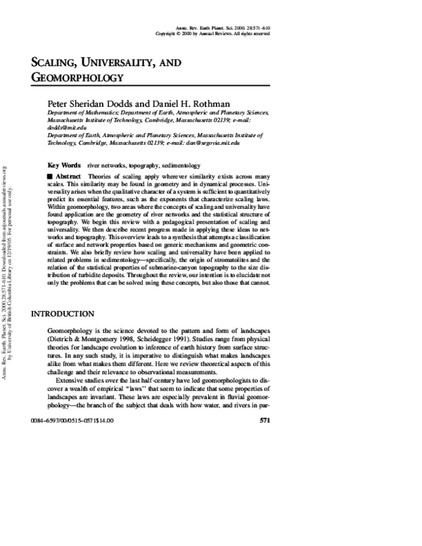(PDF) Scaling, universality, and geomorphology