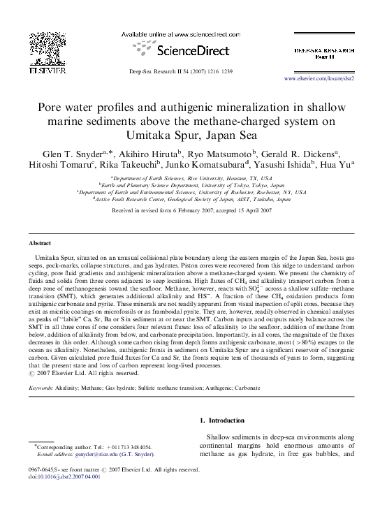 (PDF) Pore water profiles and authigenic mineralization in shallow ...