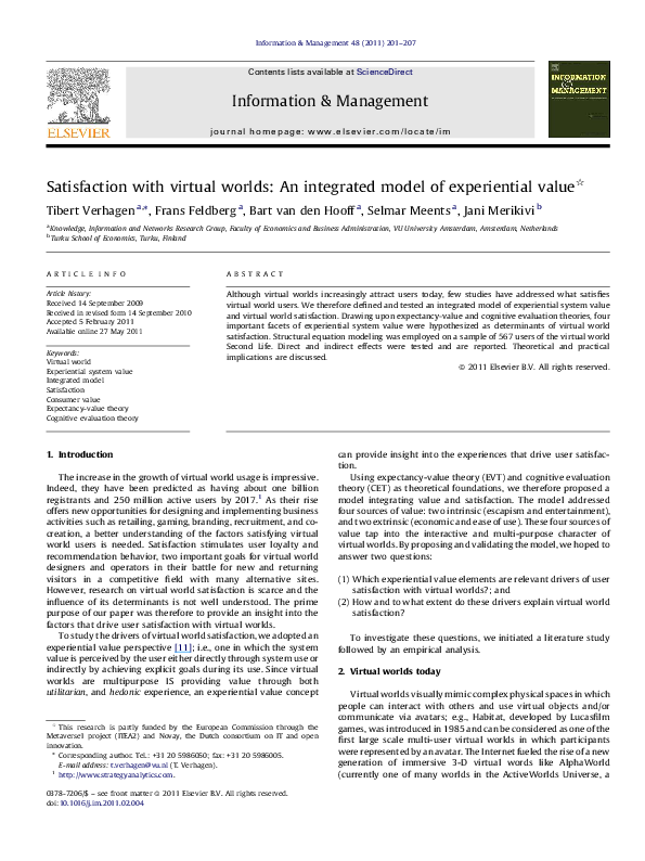(PDF) Satisfaction with virtual worlds: An integrated model of ...