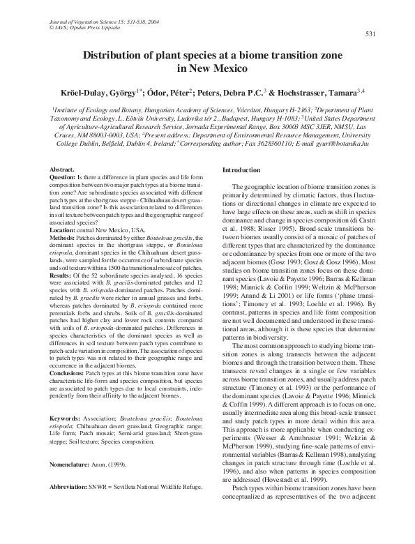 (PDF) Distribution of plant species at a biome transition zone in New ...
