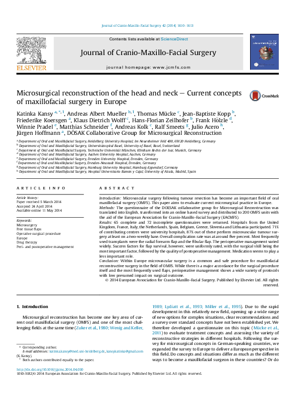 (PDF) Microsurgical reconstruction of the head and neck – Current concepts of maxillofacial ...