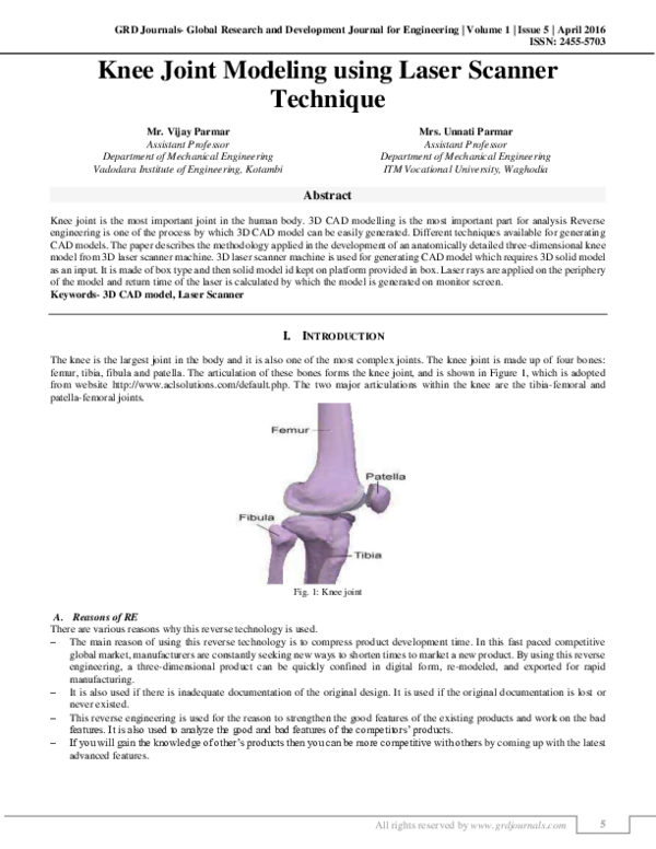 Pdf Knee Joint Modeling Using Laser Scanner Technique