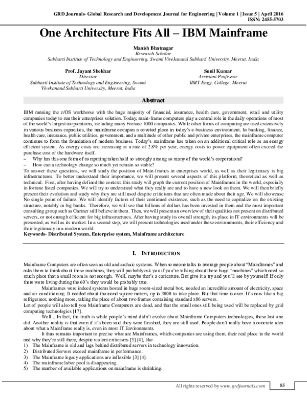 (PDF) One Architecture Fits All – IBM Mainframe
