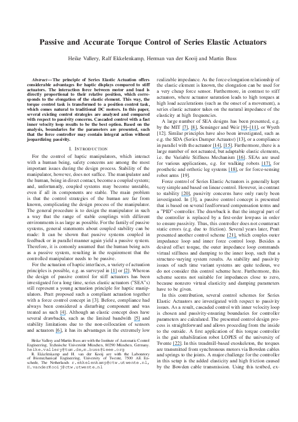 (PDF) Passive and accurate torque control of series elastic actuators