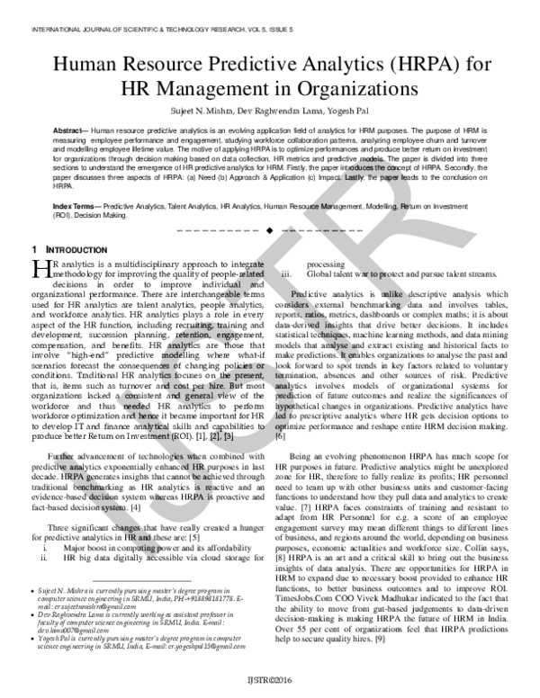 (PDF) HR Predictive Analytics for Human Resource Management in ...