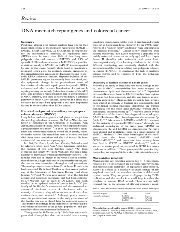 (PDF) DNA mismatch repair genes and colorectal cancer