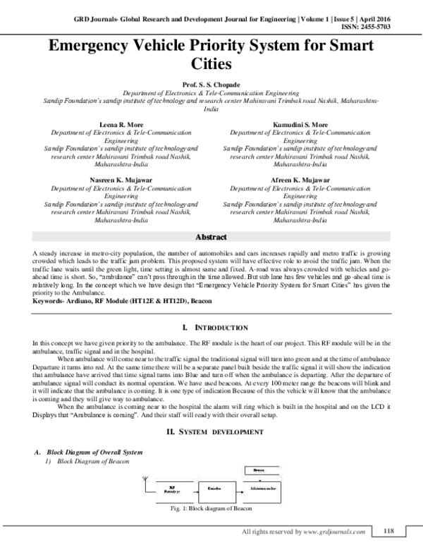 (PDF) Emergency Vehicle Priority System for Smart Cities