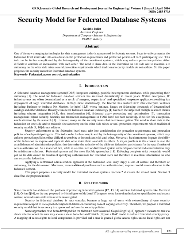 Pdf Security Model For Federated Database Systems Grd Journals