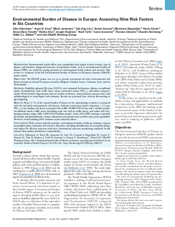(PDF) Environmental Burden of Disease in Europe: Assessing Nine Risk ...