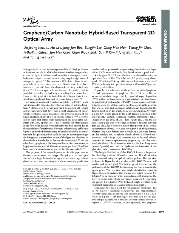 (PDF) Optical Arrays: Graphene/Carbon Nanotube Hybrid-Based Transparent ...