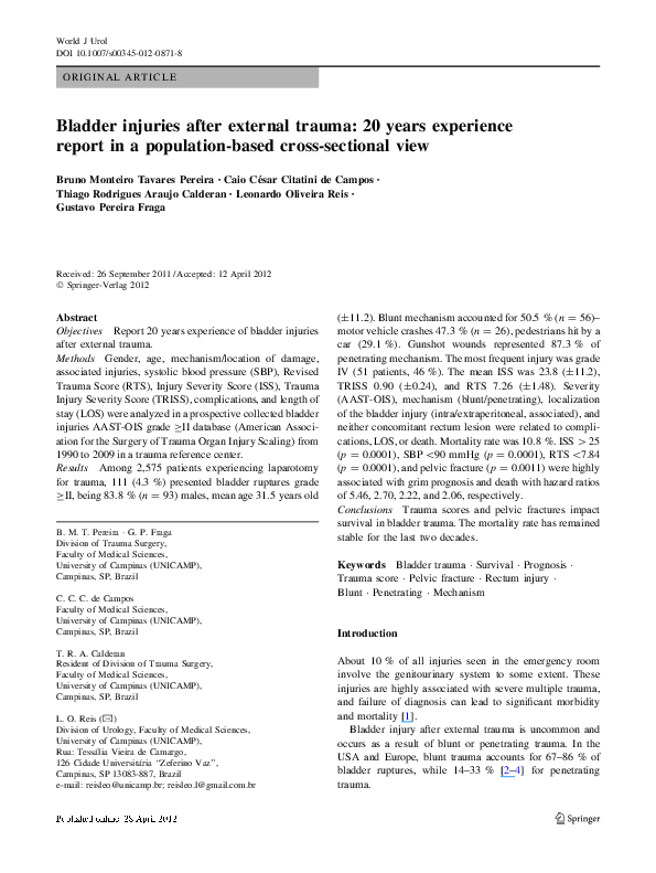(PDF) Bladder injuries after external trauma: 20 years experience ...