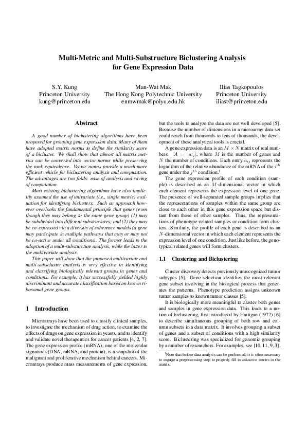 (PDF) Multi-metric and multi-substructure biclustering analysis for gene expression data