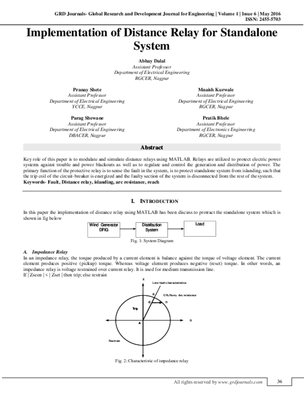 (PDF) Implementation of Distance Relay for Standalone System