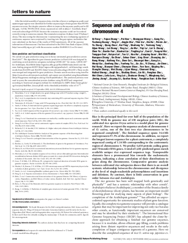 Pdf Sequence And Analysis Of Rice Chromosome 4