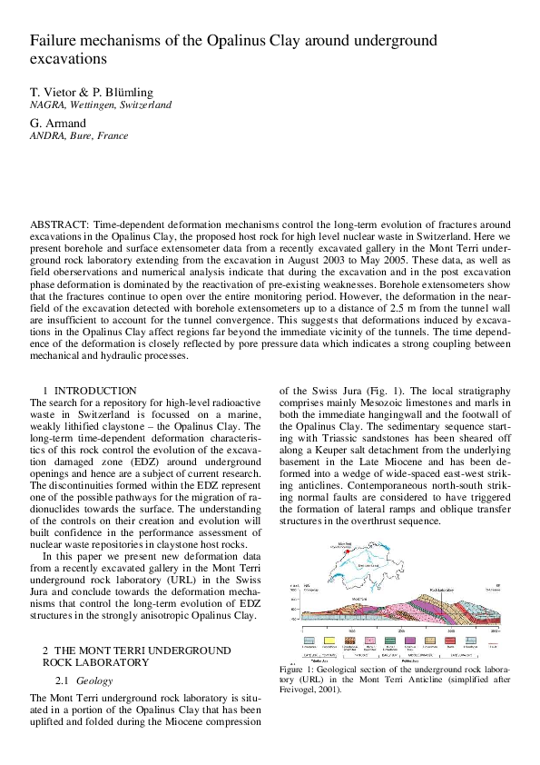 (PDF) Failure mechanisms of the Opalinus Clay around underground excavations