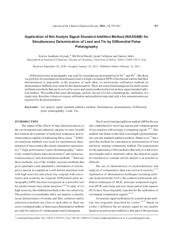 Application Of Net Analyte Signal Standard Addition Method Nassam For Simultaneous
