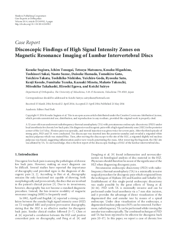 (PDF) Discoscopic findings of high signal intensity zones on magnetic ...