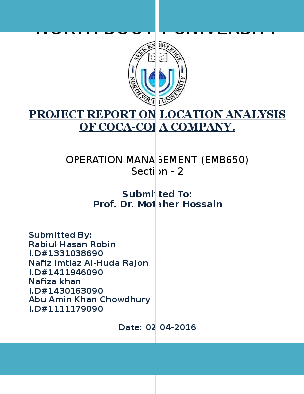(DOC) PROJECT REPORT ON LOCATION ANALYSIS OF COCA-COLA COMPANY.