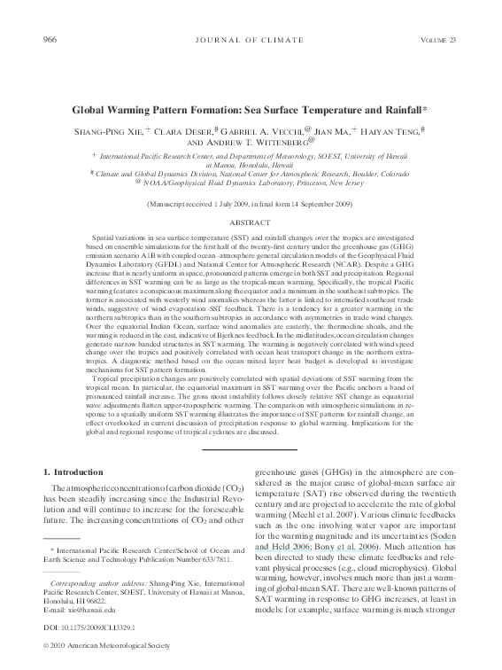 (PDF) Global Warming Pattern Formation: Sea Surface Temperature and ...