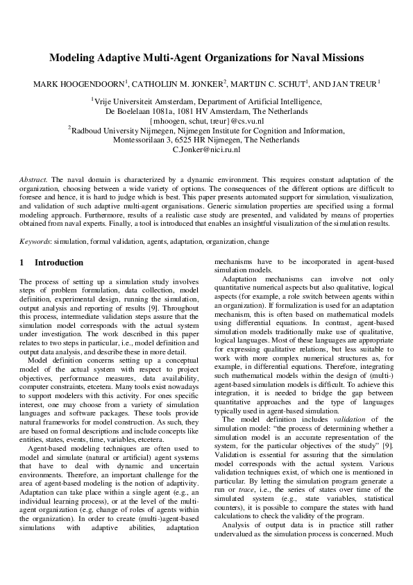 (PDF) Modeling adaptive multi-agent organizations for naval missions