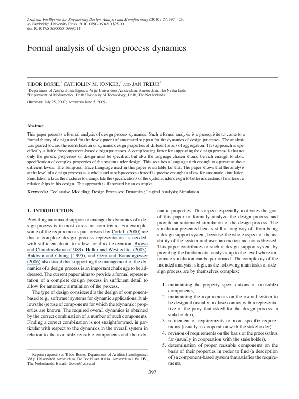 (PDF) Formal analysis of design process dynamics