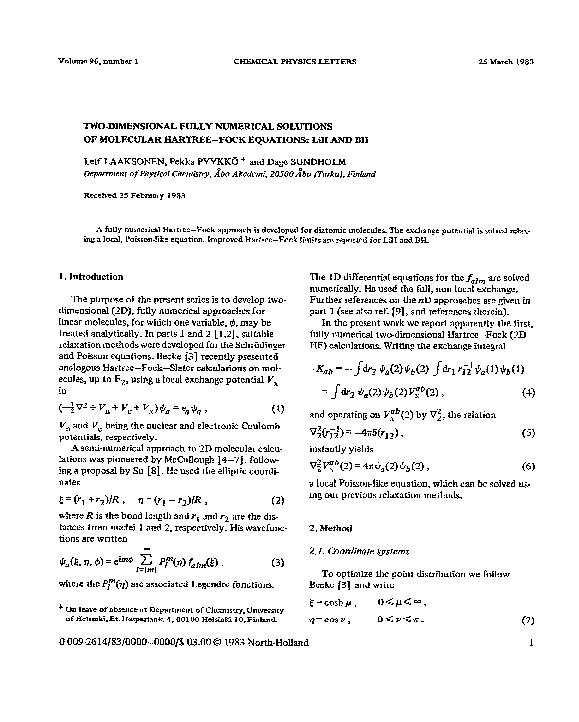 (PDF) Two-dimensional fully numerical solutions of molecular Hartree-Fock equations: LiH and BH
