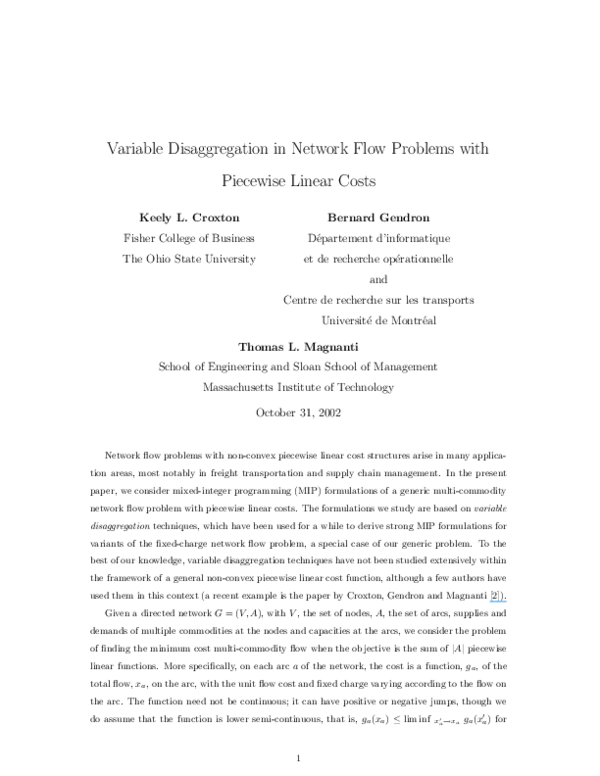 (PDF) Variable Disaggregation in Network Flow Problems with Piecewise Linear Costs