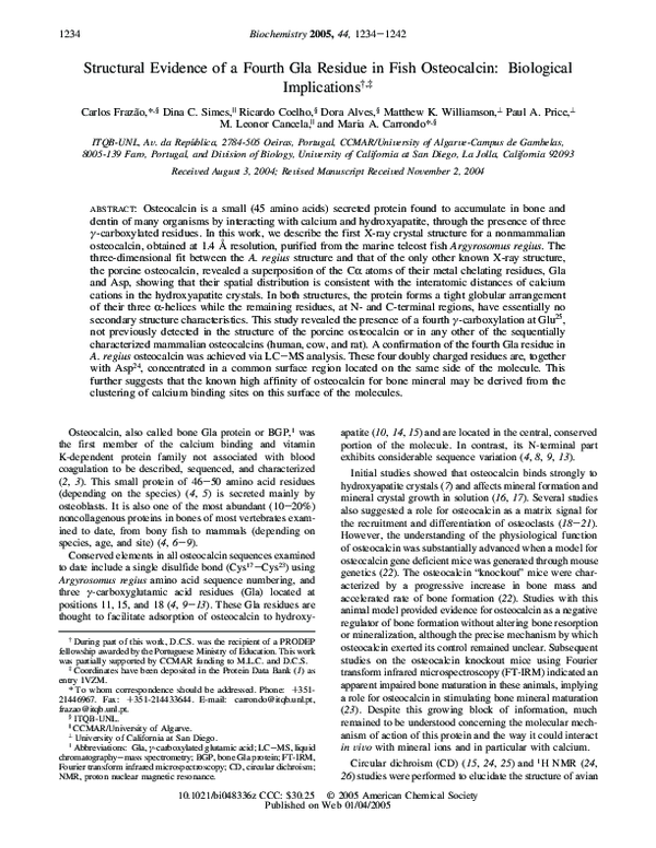 (PDF) Structural Evidence of a Fourth Gla Residue in Fish Osteocalcin ...