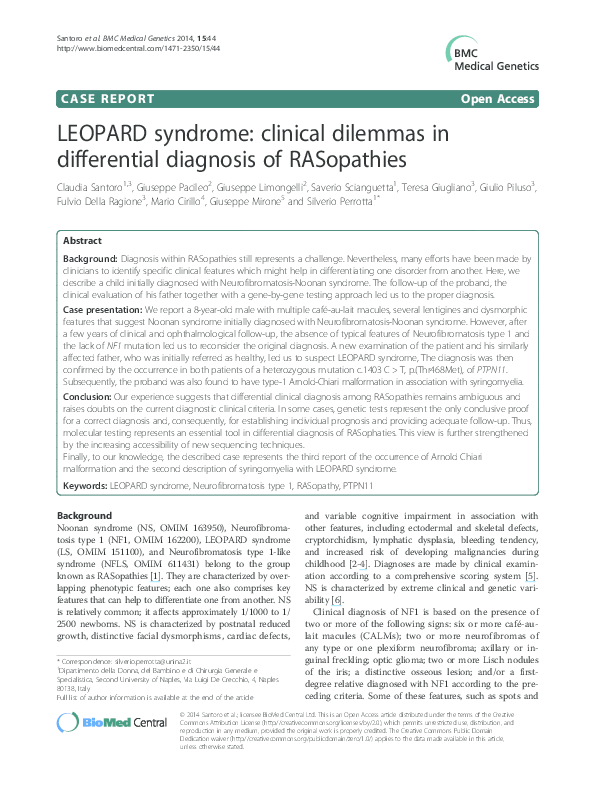 (PDF) LEOPARD syndrome: clinical dilemmas in differential diagnosis of ...