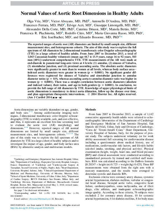 (PDF) Normal values of aortic root dimensions in healthy adults