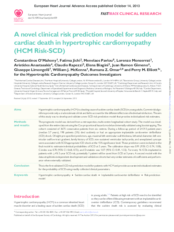 (PDF) A novel clinical risk prediction model for sudden cardiac death ...