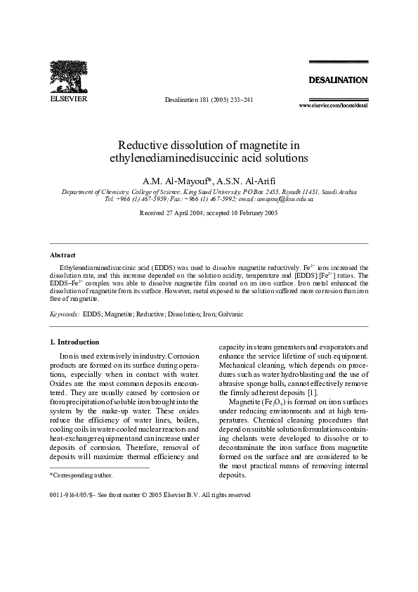 (PDF) Reductive dissolution of magnetite in ethylenediaminedisuccinic ...