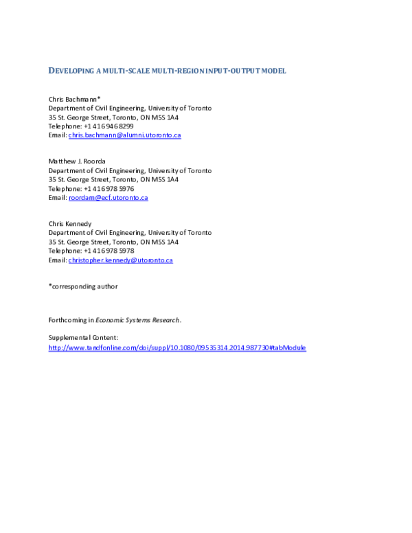 Pdf Developing A Multi Scale Multi Region Inputoutput Model